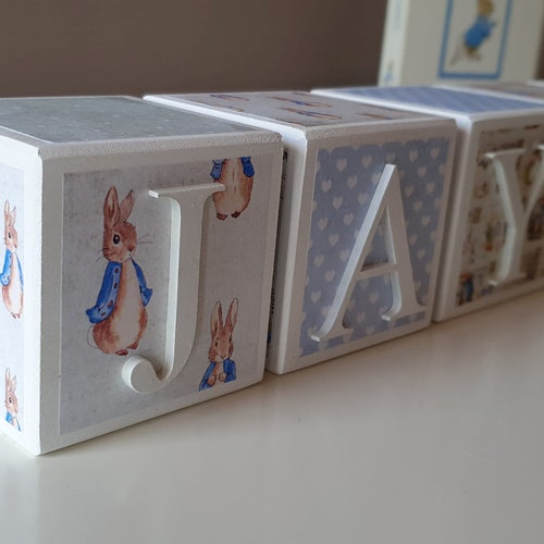 Personalised Wooden Name Blocks PETER RABBIT Baby Name - Etsy