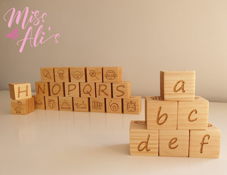 Wooden Alphabet Block Set Handmade Blocks Uppercase & - Etsy