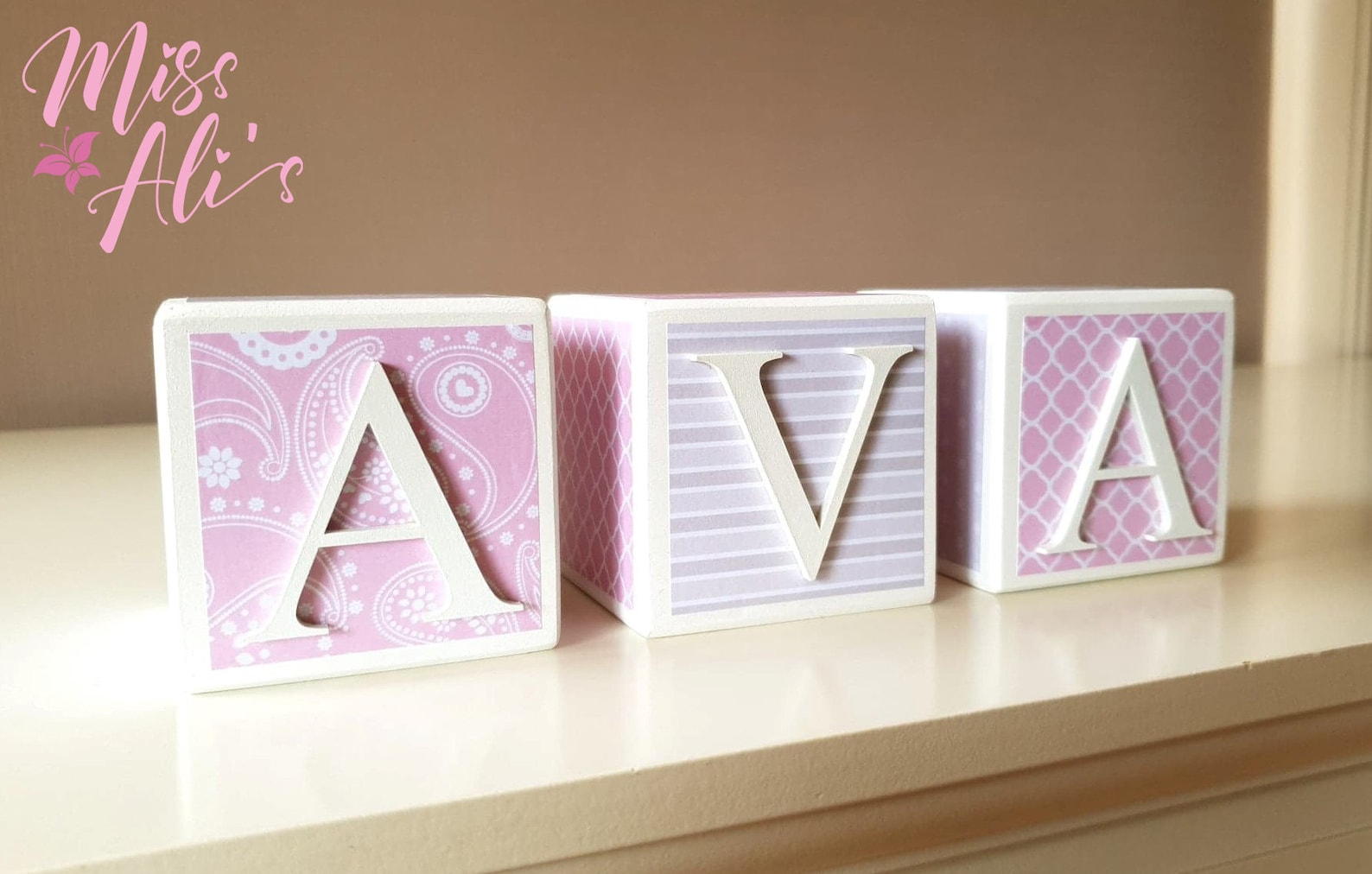 Personalised Wooden Name Blocks PINK AND GREY Baby Name | Etsy