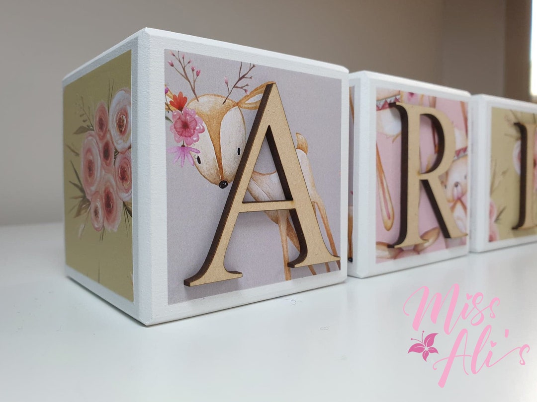 Personalised Wooden Name Blocks WOODLAND | Baby Name Blocks | Baby ...