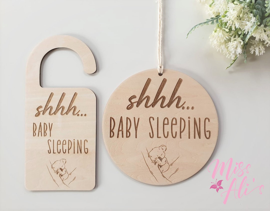 Shhh Baby Sleeping Sign | Wooden Baby Sign | Front Door Sign | Door ...