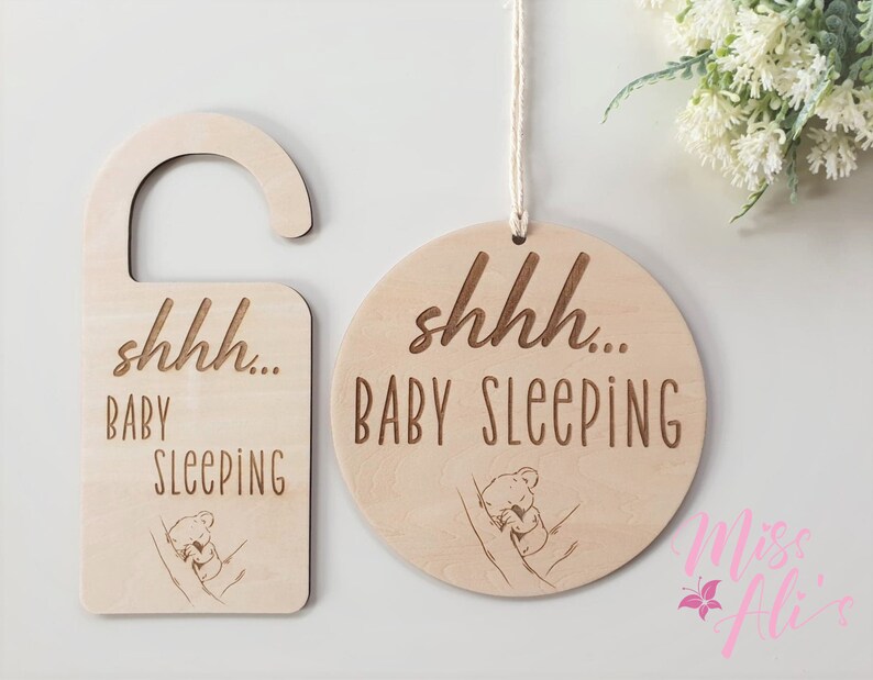 Shhh baby sleeping sign Wooden Baby Sign Front Door Sign | Etsy