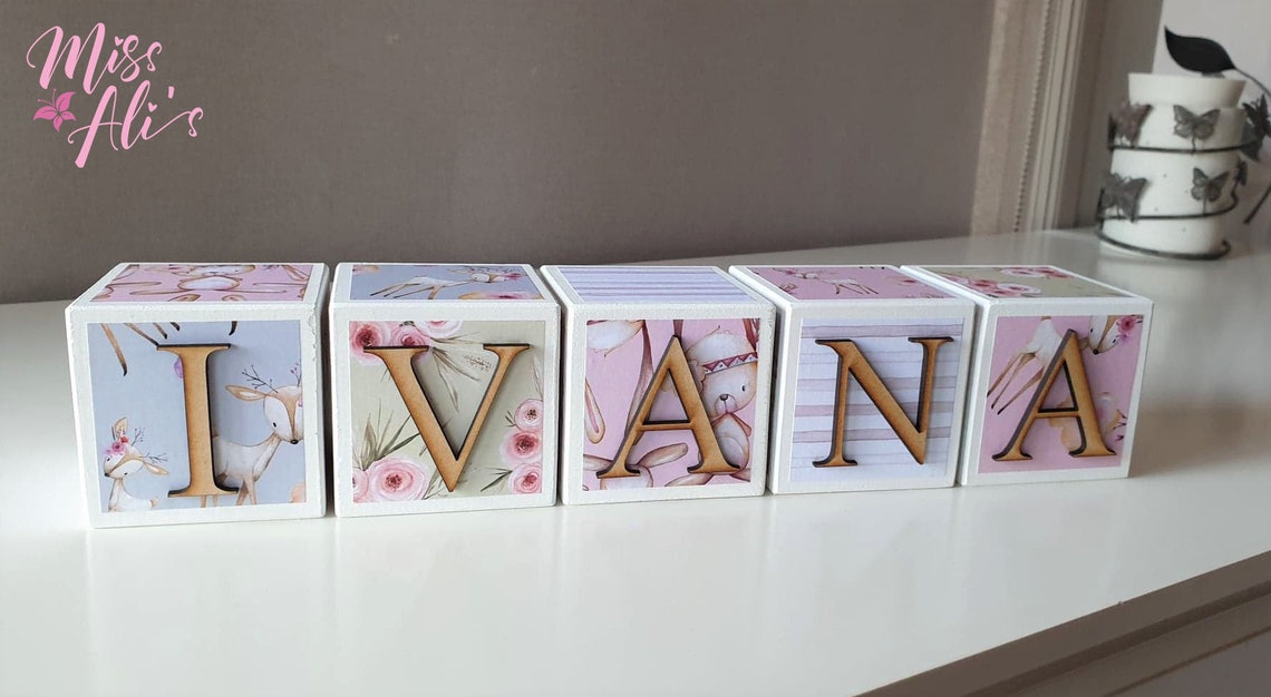 Personalised Wooden Name Blocks WOODLAND Baby Name Blocks - Etsy