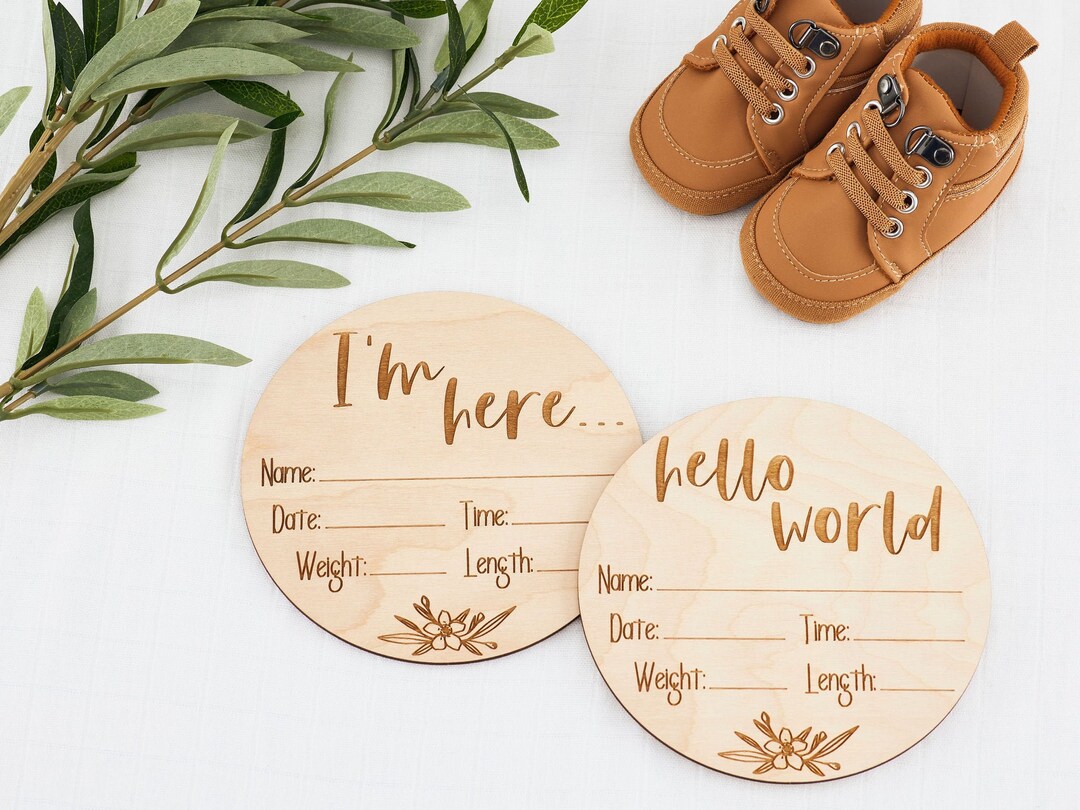 Birth Announcement Plaque | Wooden Baby Announcement | Hello World ...