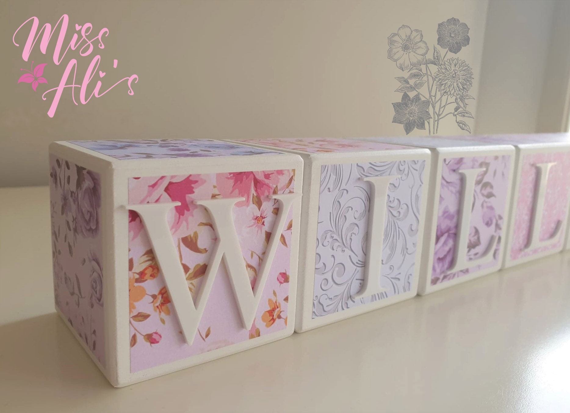 Personalised Wooden Name Blocks ROSE GARDEN | Baby Name Blocks | Baby ...