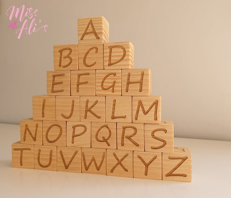 Wooden Alphabet Block Set Handmade Blocks Uppercase & - Etsy
