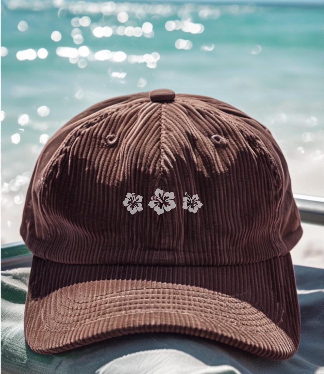 Embroidery Hibiscus Corduroy Cap, Floral Hat, Vintage Baseball Cap ...