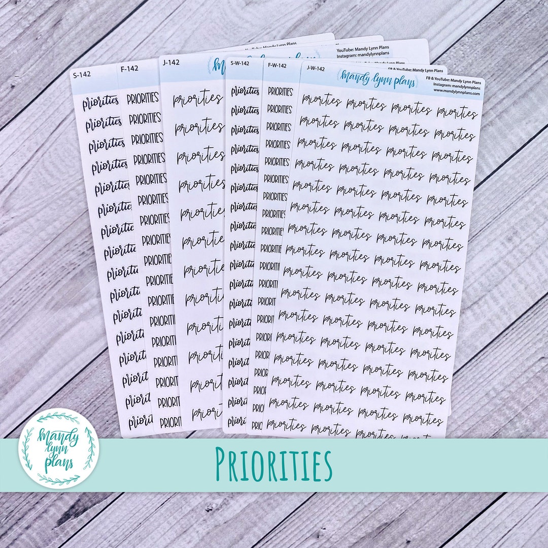 Priorities Script Stickers Removable White Matte or Clear Matte ...