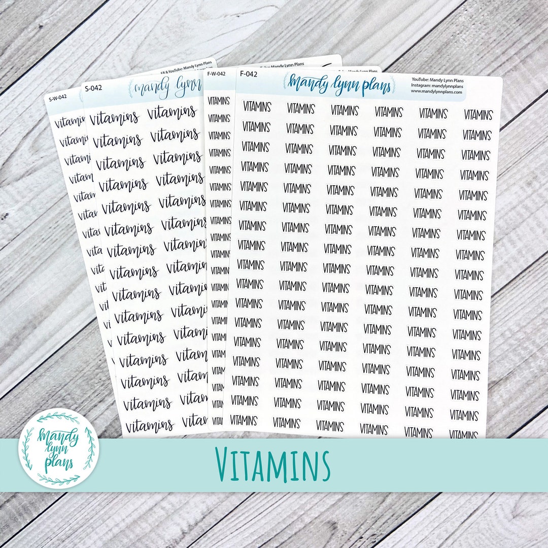 Vitamins Script Stickers Removable White Matte or Clear - Etsy
