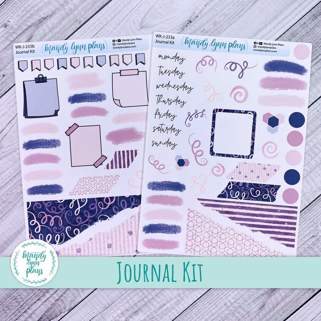 Purple and Glitter Journal Sticker Kit Removable or Clear Matte Journal ...