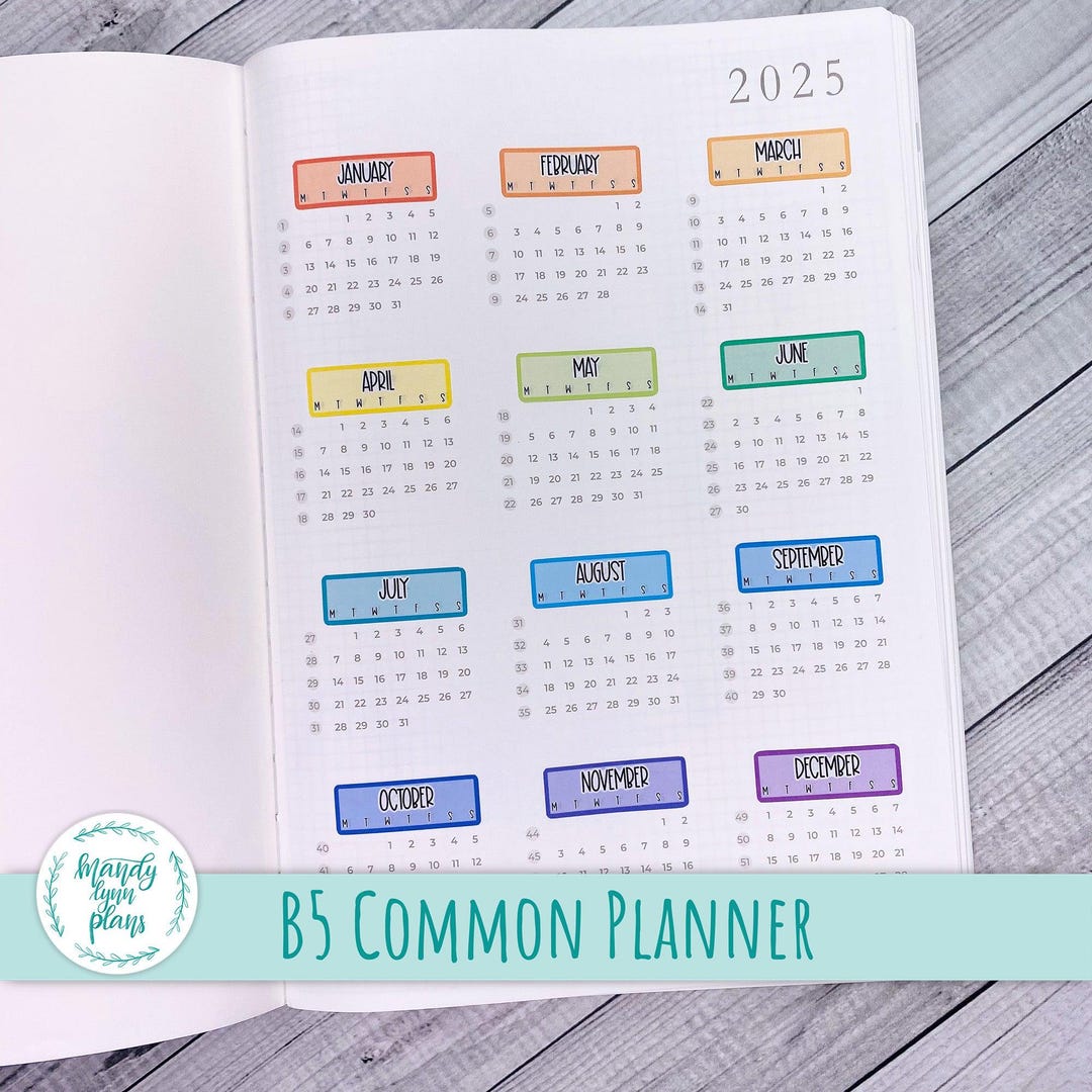 B5 Common Planner Year at a Glance - Etsy