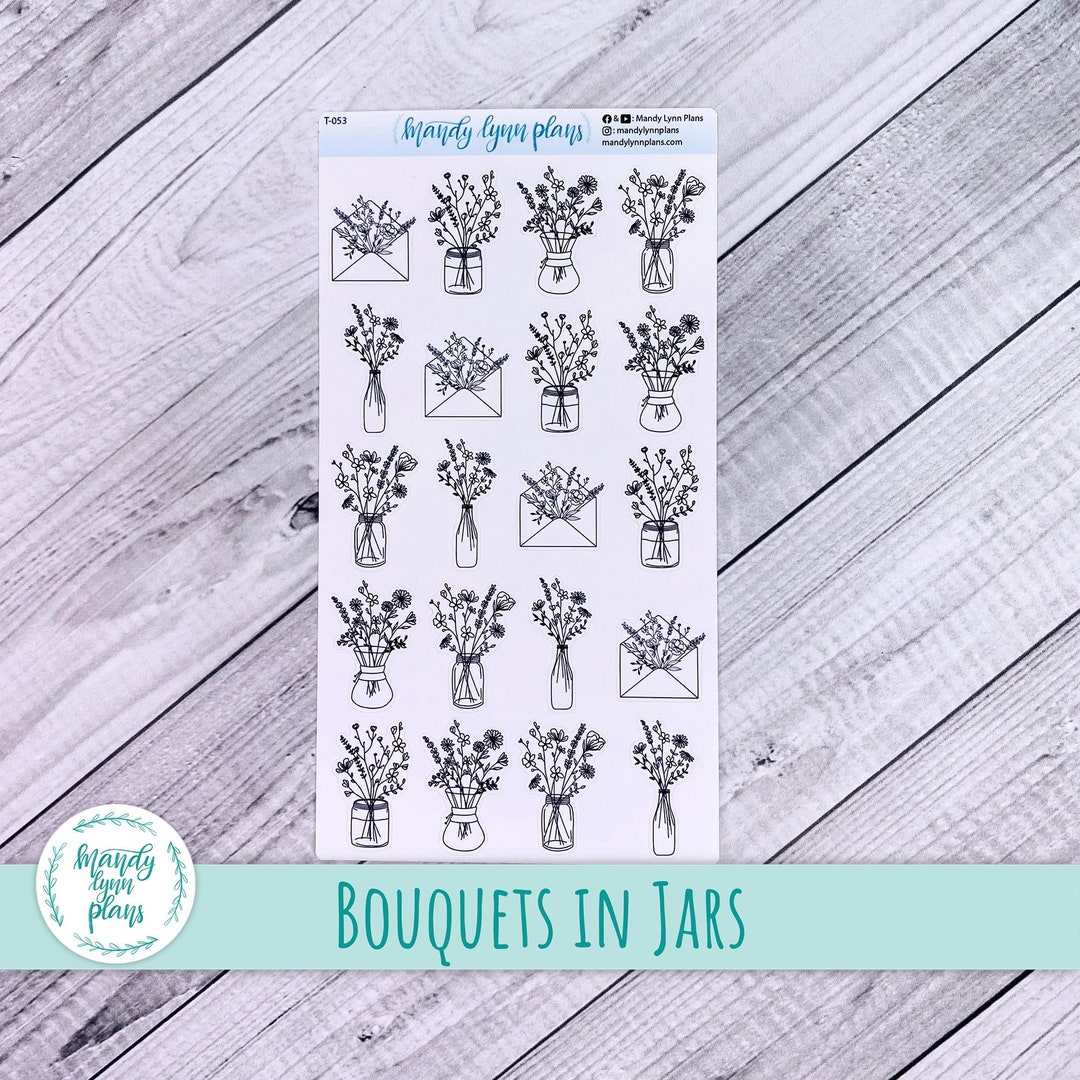 Botanical Bouquets in Jars Doodle Deco || T-053 - Etsy