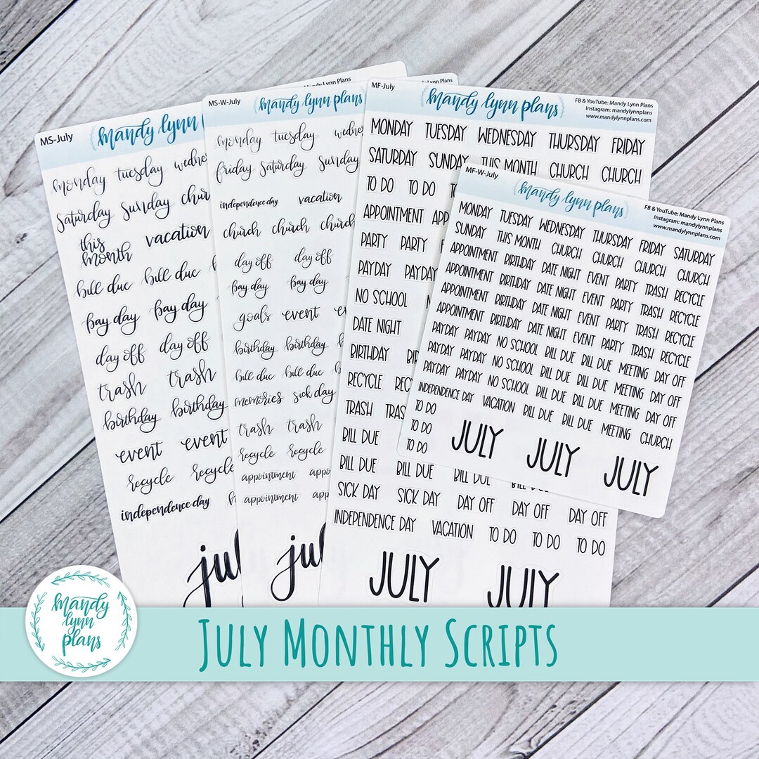 July Monthly Scripts Sheet || Hobonichi Cousin, Weeks, and A6 || Hand ...