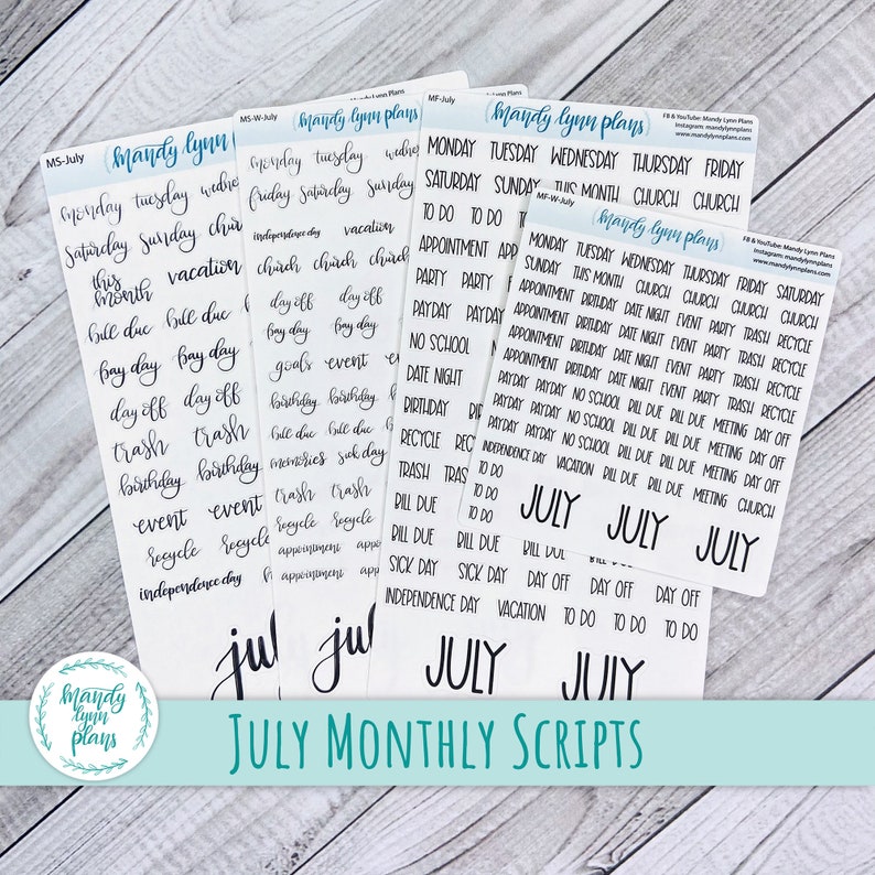 July Monthly Scripts Sheet Hobonichi Cousin Weeks and A6 - Etsy