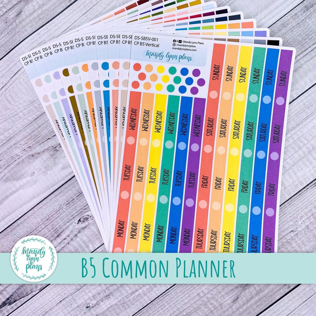 B5 Common Planner Vertical Weekly Days and Date Cover Strips - Etsy