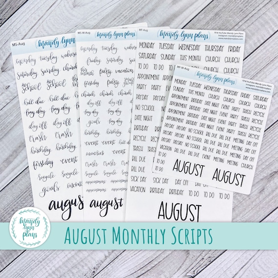 August Monthly Scripts Sheet Hobonichi Cousin Weeks and | Etsy