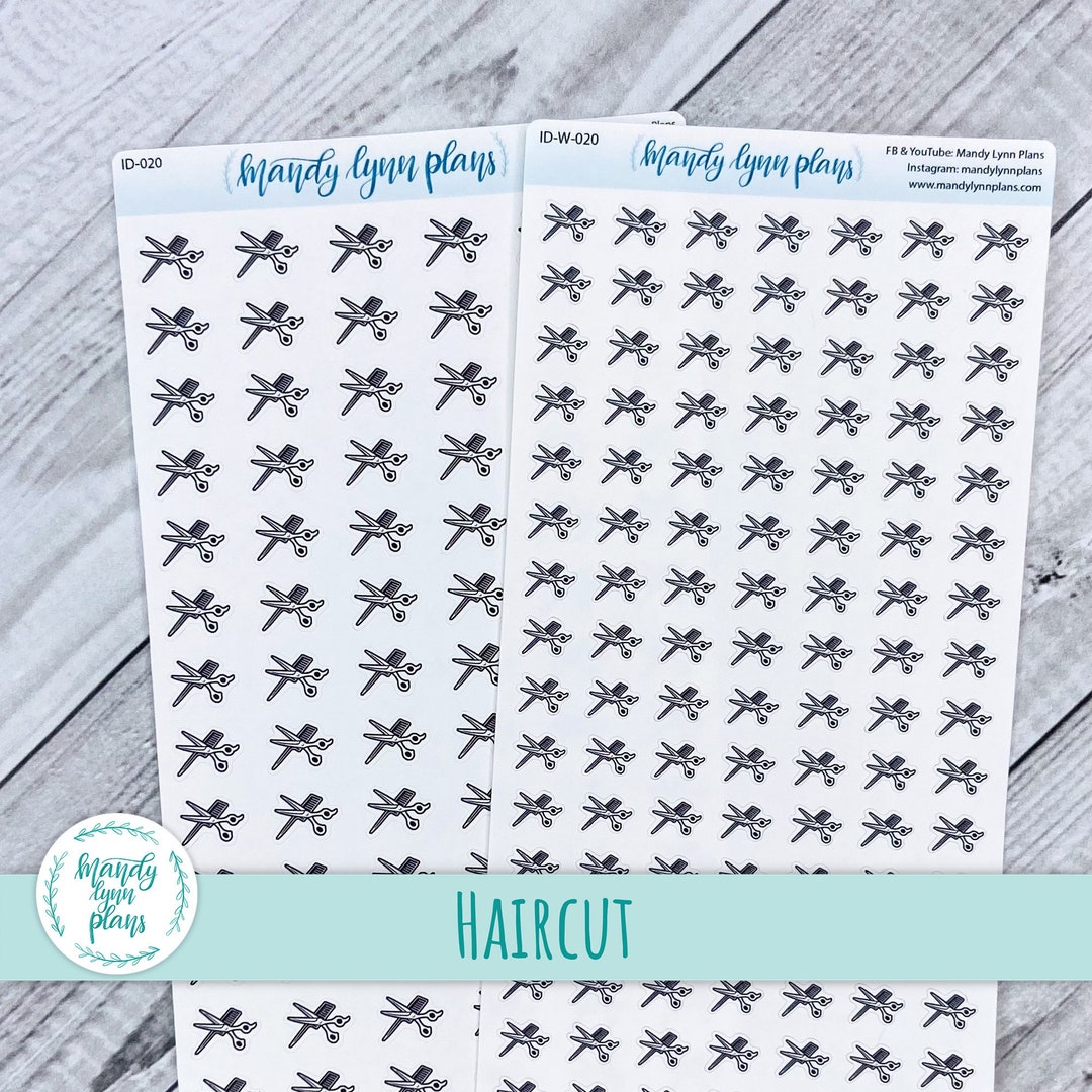 Haircut, Comb and Scissors Planner Doodle Stickers || Removable White ...