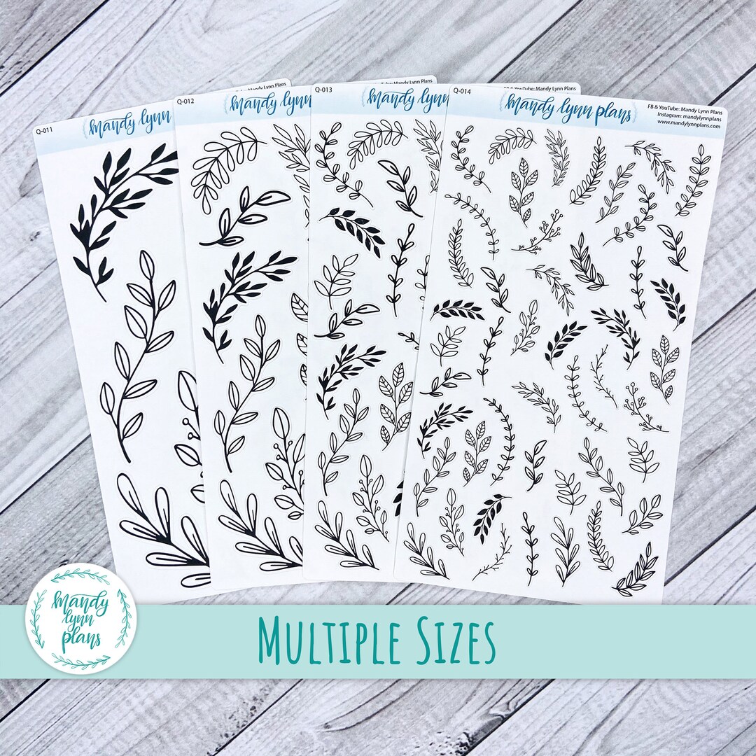 Botanical Line Drawing Planner Sticker Doodles || Removable White Matte ...