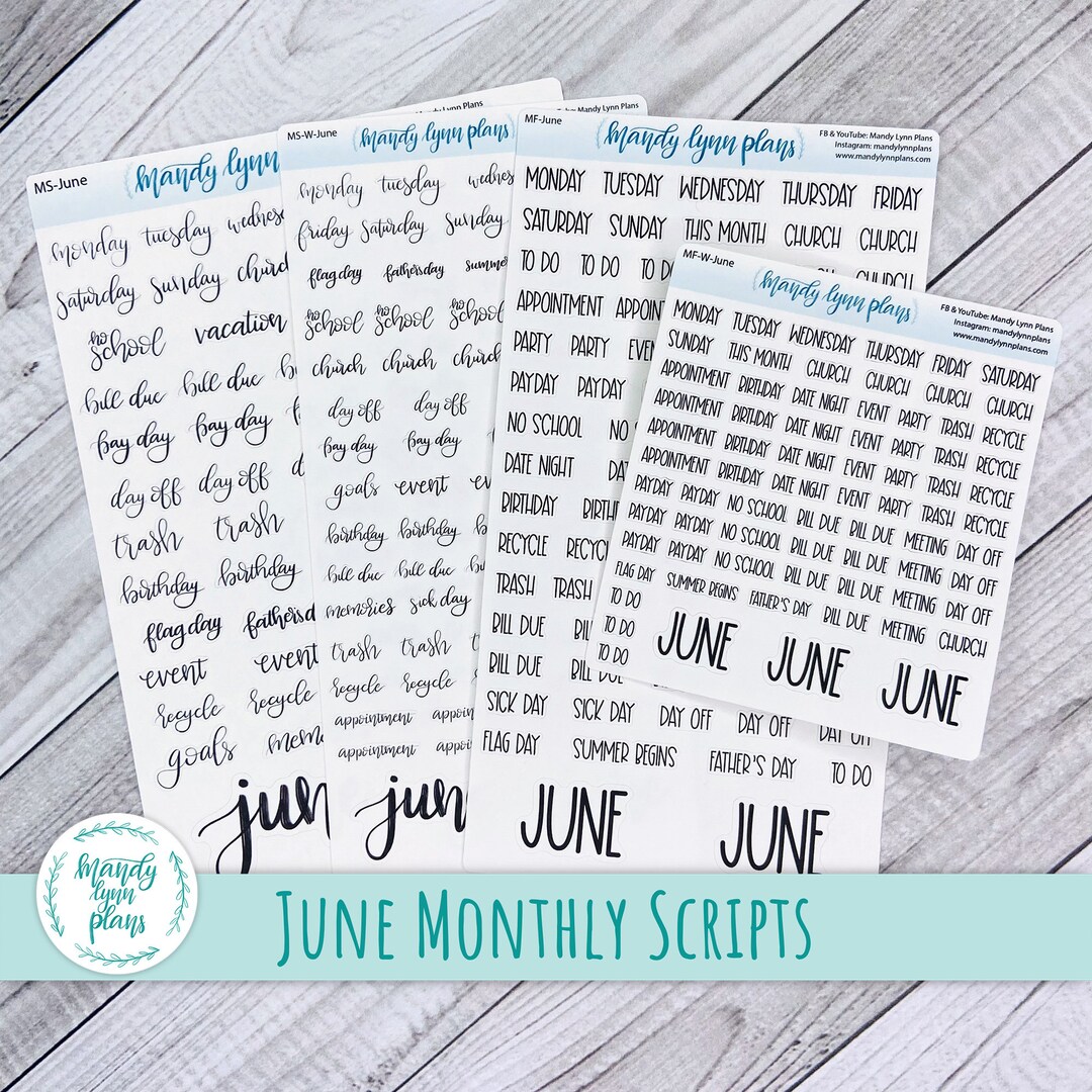 June Monthly Scripts Sheet || Hobonichi Cousin, Weeks, and A6 || Hand ...