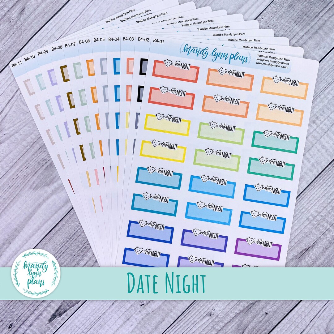Date Night Planner Stickers: Colored Box Removable Matte Stickers - Etsy