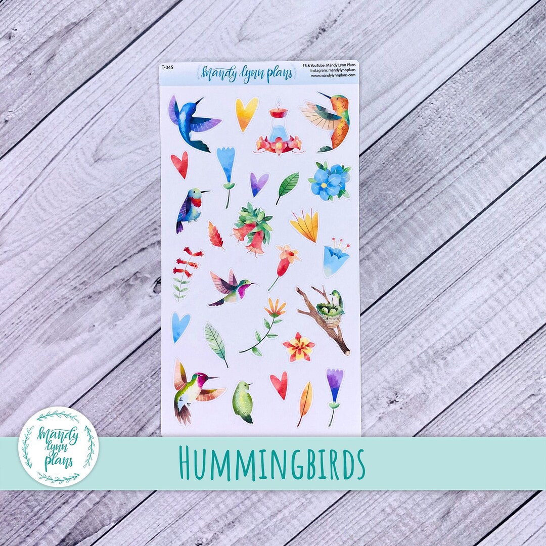 Hummingbirds Doodle Deco Planner Sticker || Removable White Matte ...