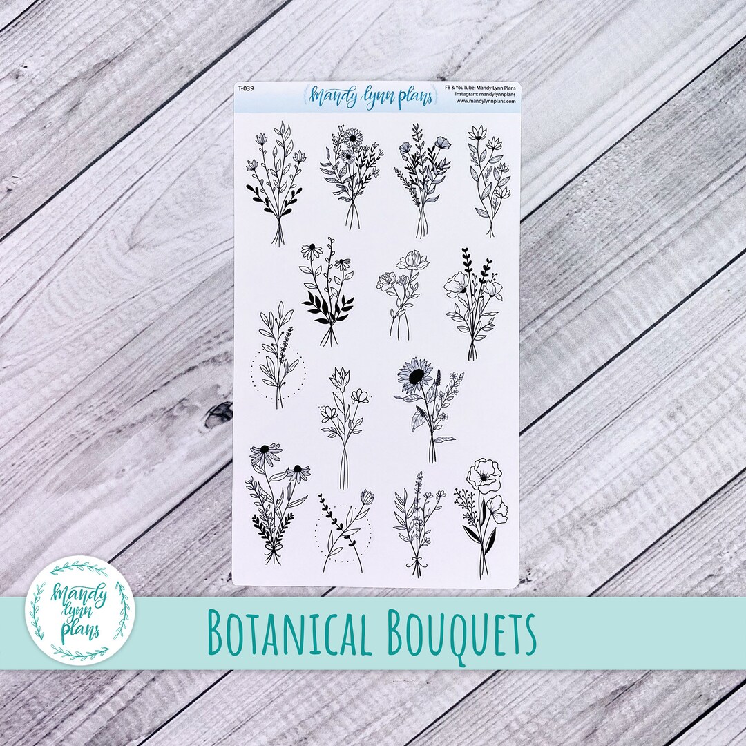 Botanical Bouquets Line Drawing Planner Sticker Doodles || Removable ...