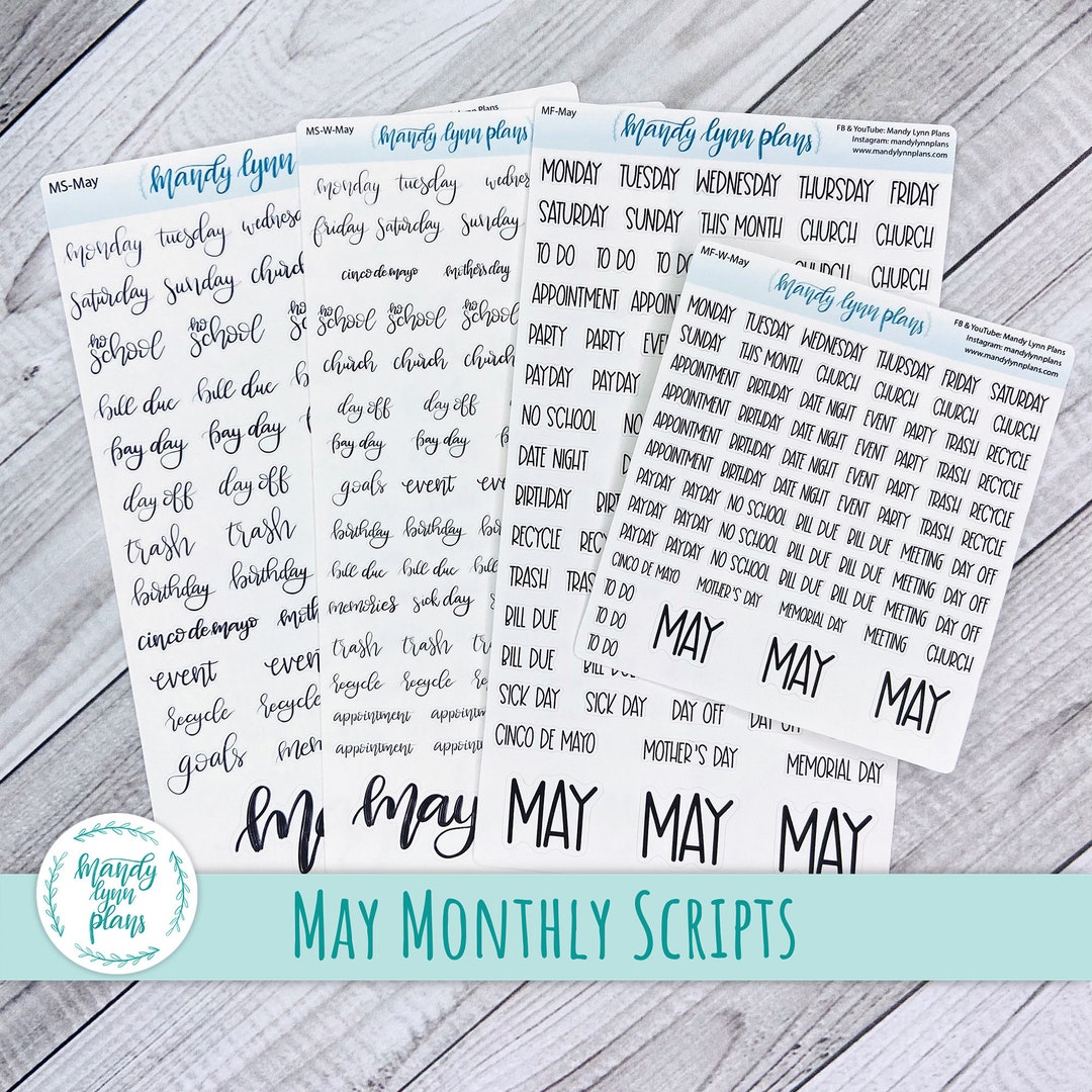 May Monthly Scripts Sheet || Hobonichi Cousin, Weeks, and A6 || Hand ...