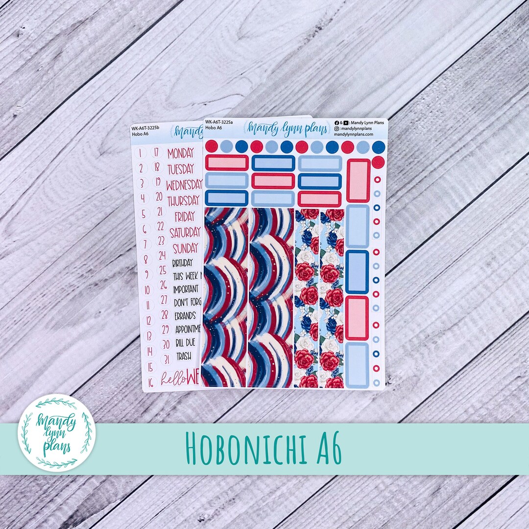 Hobonichi A6 Weekly Calendar Supplement Sticker Kit Red, White and Blue ...