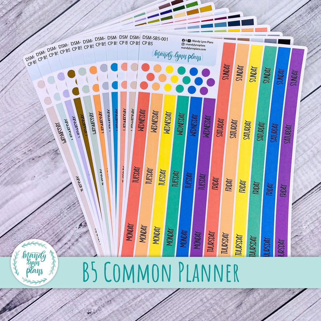 Sunday or Monday Start B5 Common Planner Monthly Day Cover Strips - Etsy