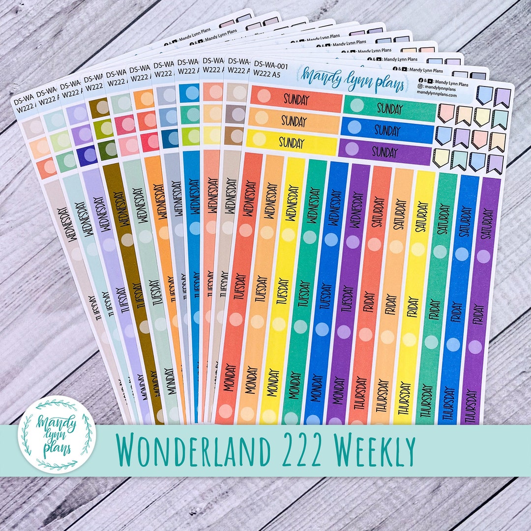 Wonderland 222 A5, B6 and A6 Weekly Day Date Cover Strips Various ...