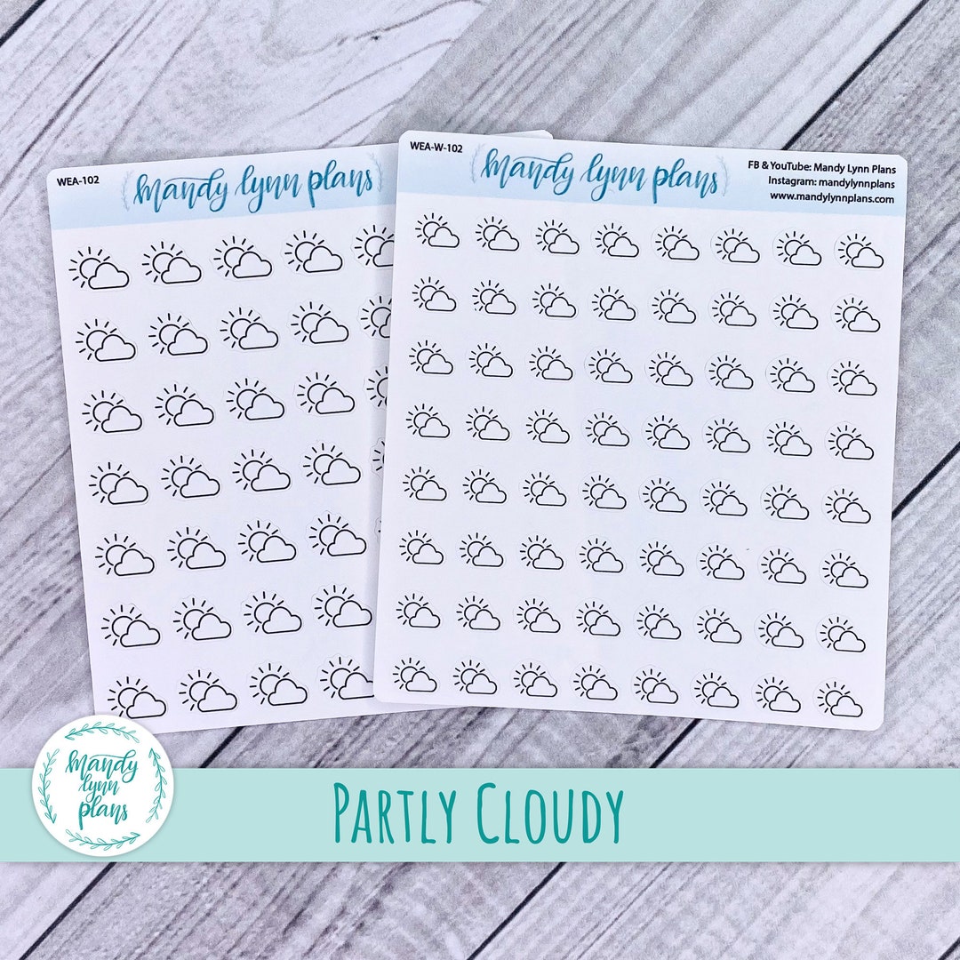 Black Line Partly Cloudy, Partly Sunny Weather Stickers || Removable ...