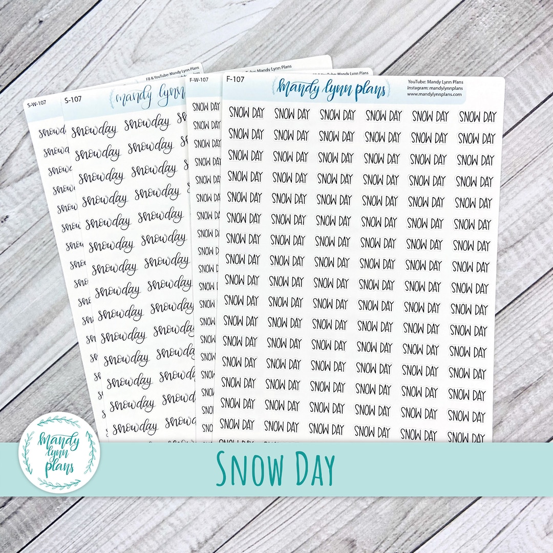 Snow Day Script Stickers Removable White Matte or Clear Matte Stickers ...