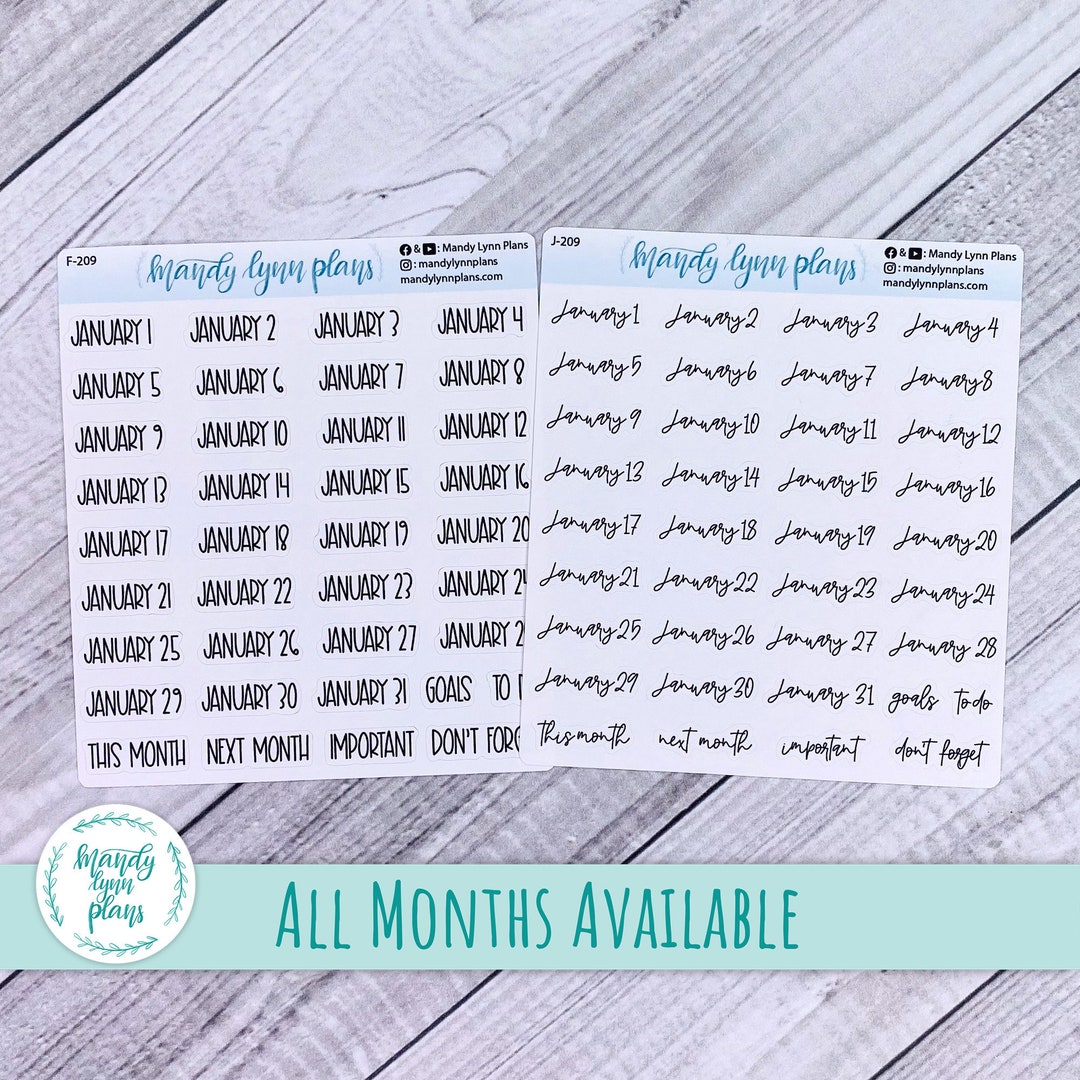 January-december Monthly Date Planner Stickers || Bullet Journal ...