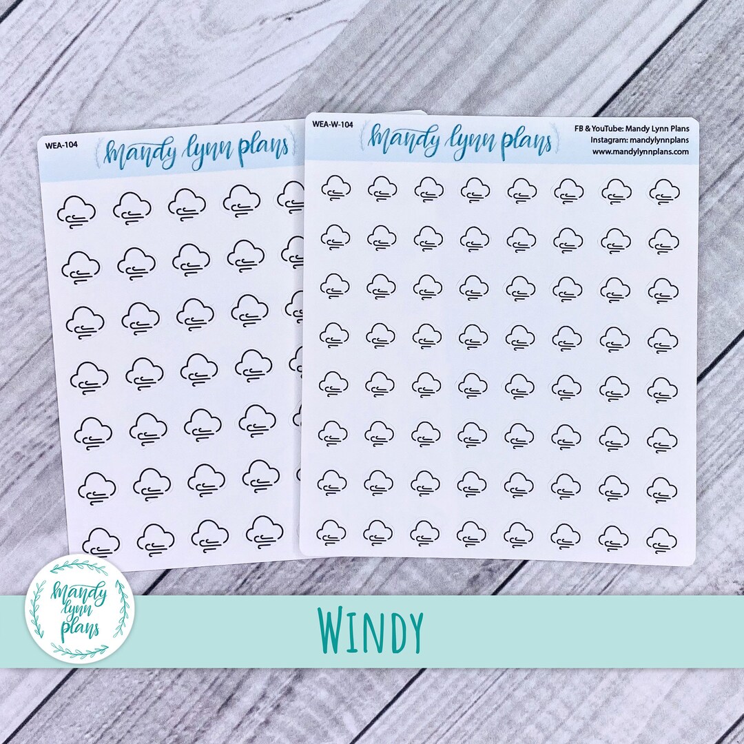 Black Line Windy, Breezy Weather Stickers || Removable White and Clear ...