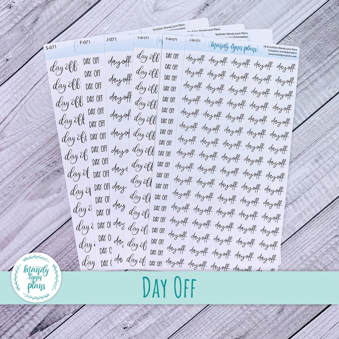 Day off Script Stickers || Removable White Matte or Clear Matte Stickers || Hobonichi Cousin ...