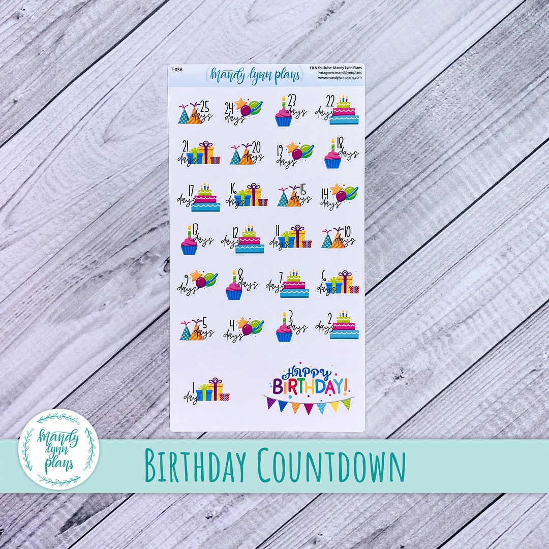 Birthday Countdown Deco Planner Sticker || Removable White Matte and ...