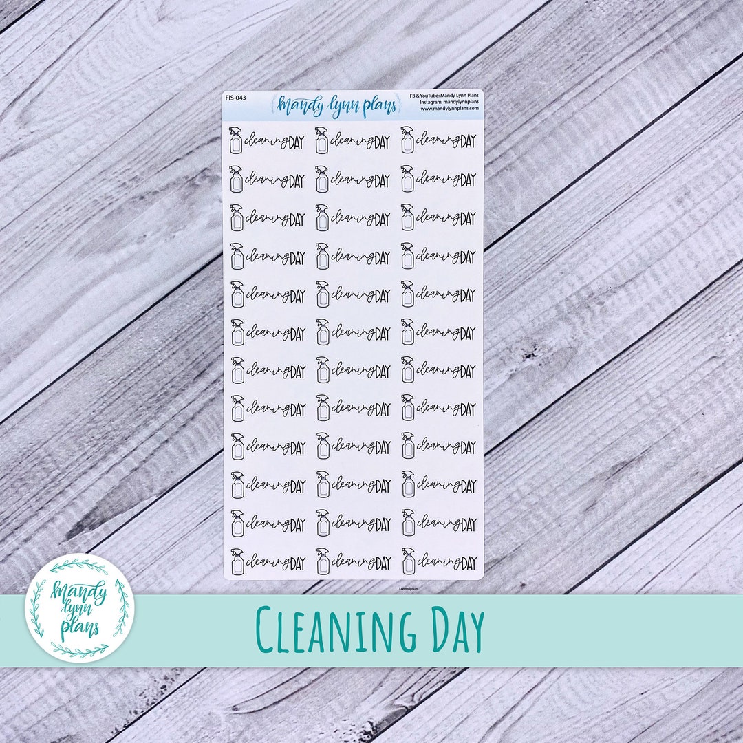 Cleaning Day Functional Icon Script Stickers || Minimalist Black and ...
