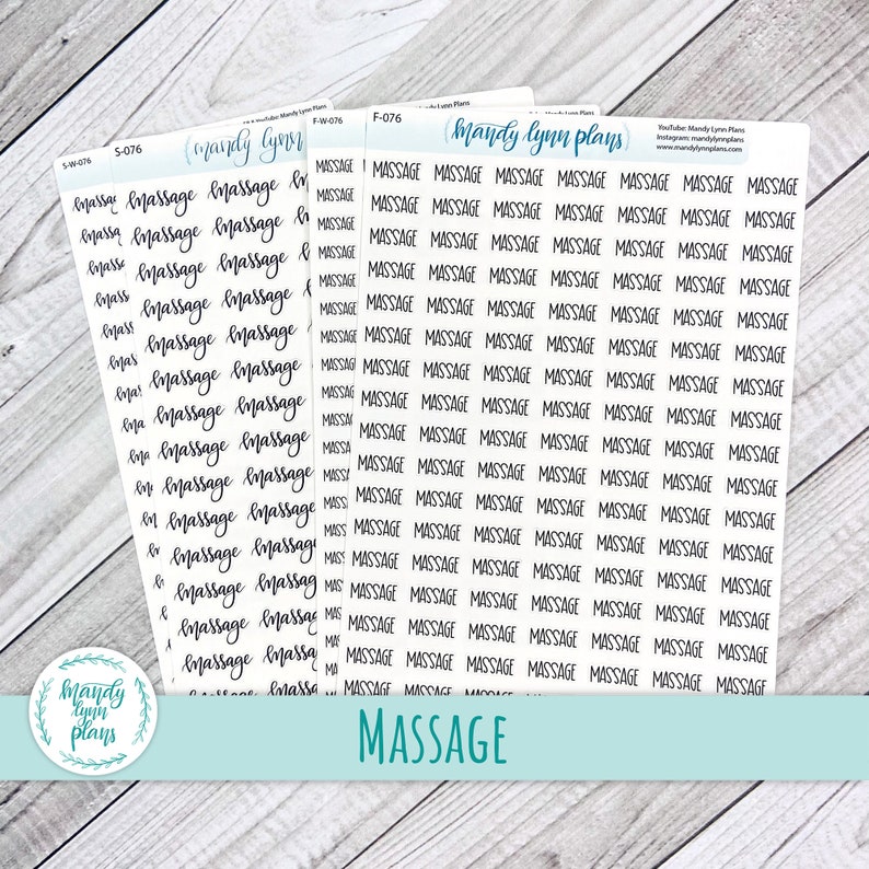 Massage Script Stickers Removable White Matte or Clear - Etsy