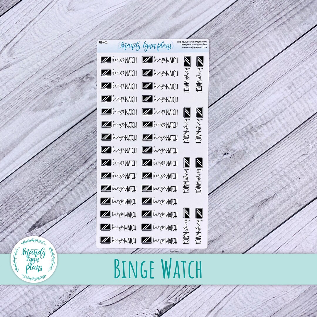 Binge Watch Functional Icon Script Stickers || Minimalist Black and ...