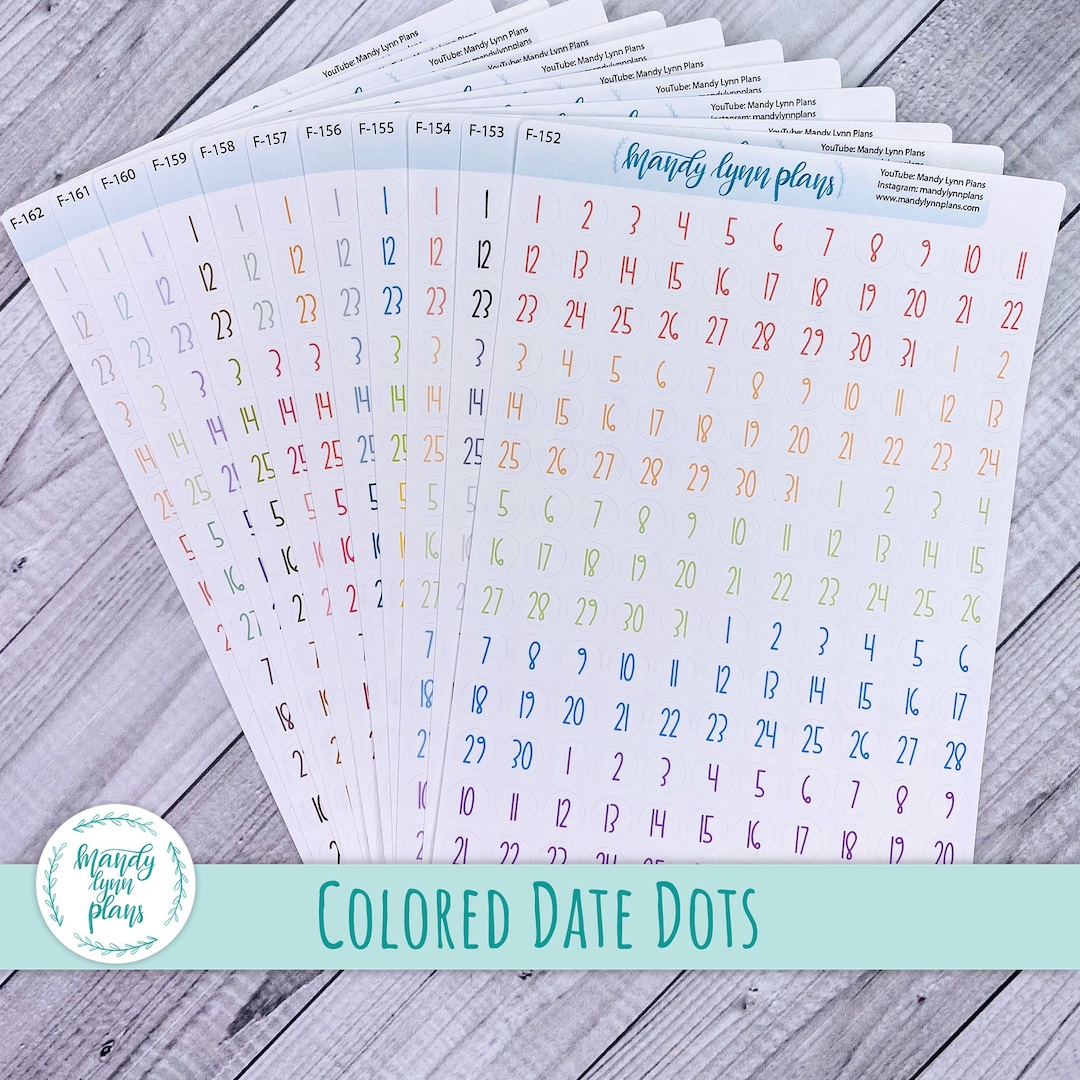 Colored Date Dots Script Stickers|| Large and Small Date Circles ...