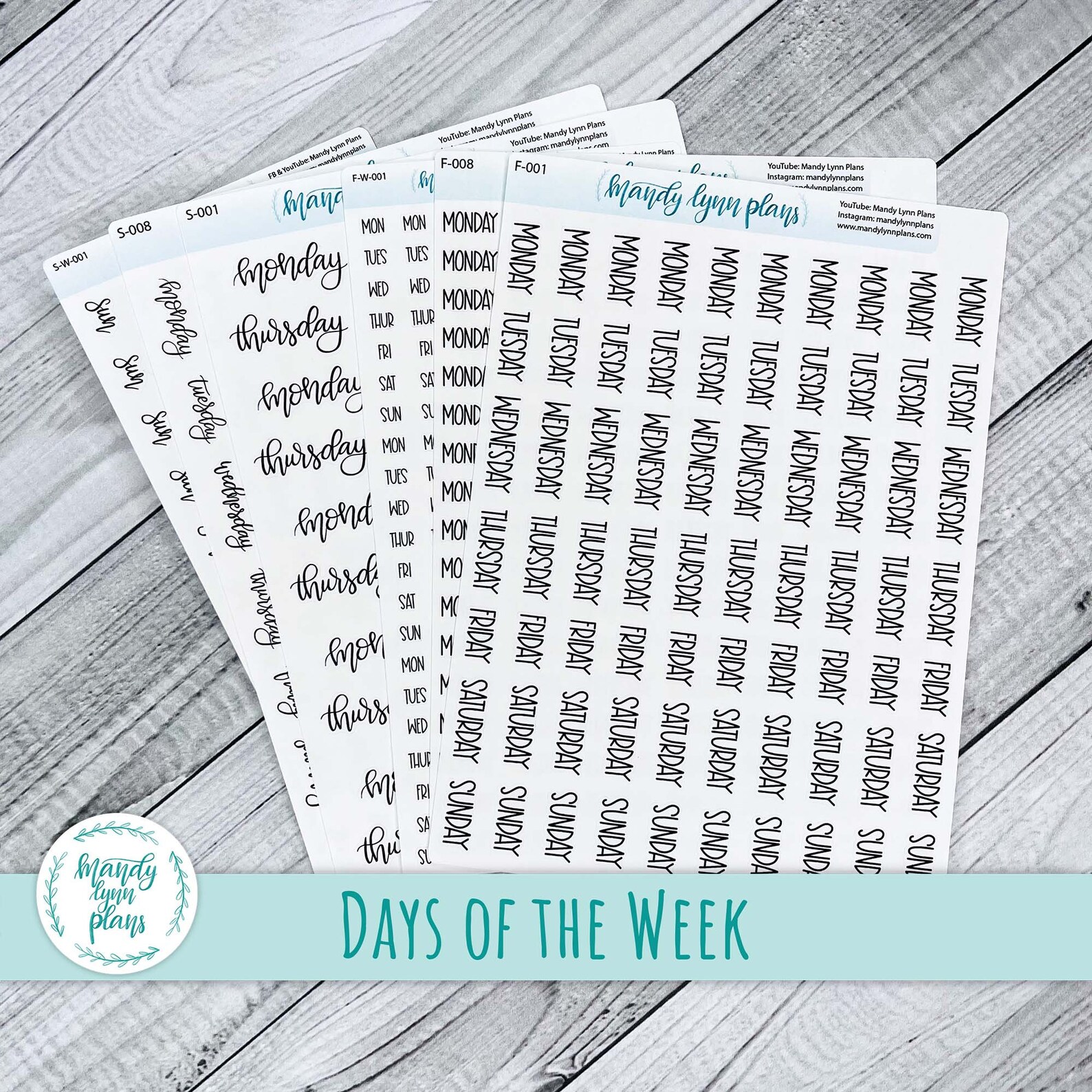 Days of the Week Script Stickers Removable White Matte or - Etsy