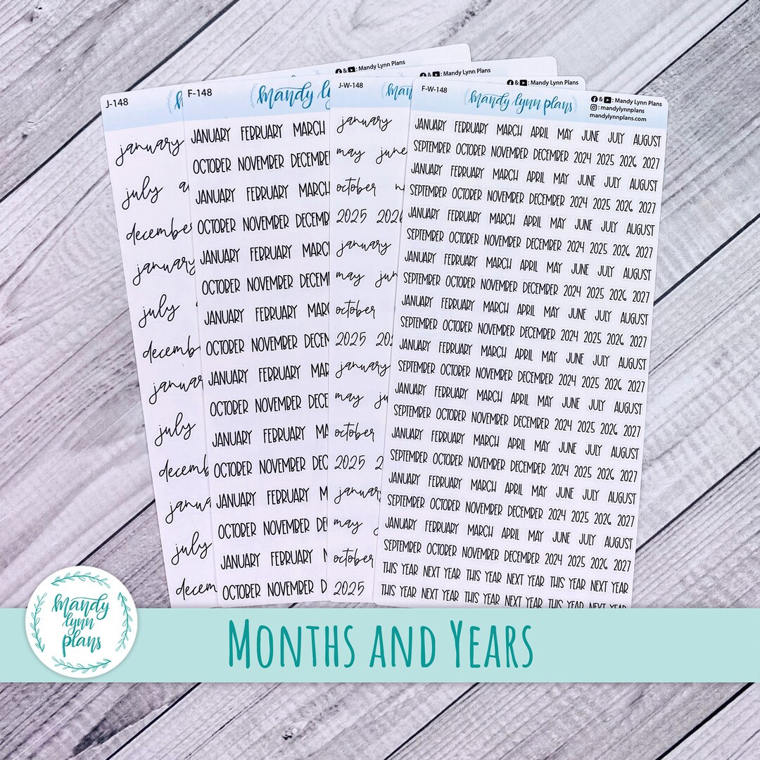 Months & Years Script Planner Stickers 2024-2027 - Etsy