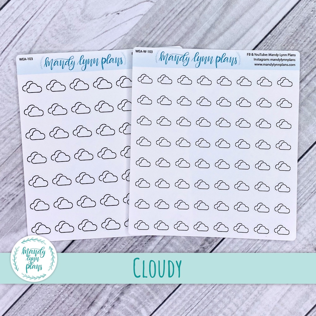 Black Line Cloudy, Cloud, Overcast, Shady Weather Stickers || Removable ...