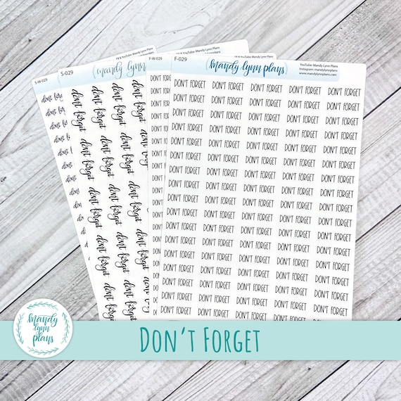 Don't Forget Script Stickers Removable White Matte or | Etsy