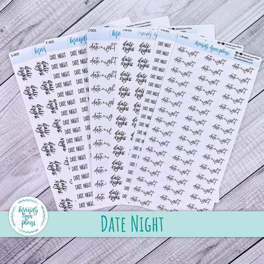 Date Night Script Stickers || Removable White Matte or Clear Matte ...