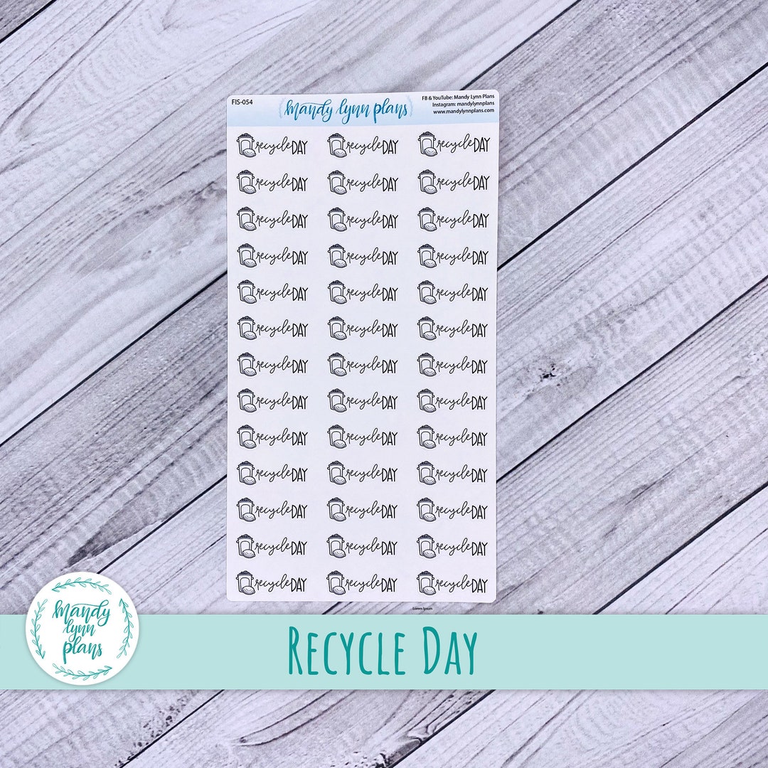 Recycle Day Functional Icon Script Stickers || Minimalist Black and ...