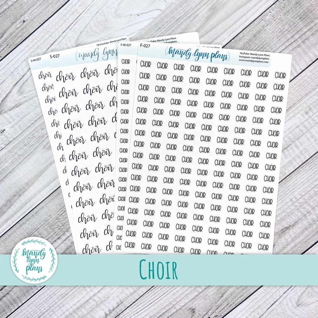 Choir Script Stickers Removable White Matte or Clear Matte Stickers ...