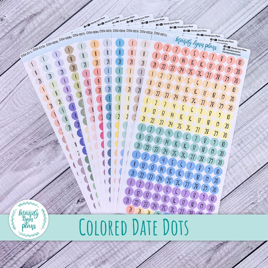 Colored Medium Date Dots || Multiple Colors || 186 Removable Matte ...