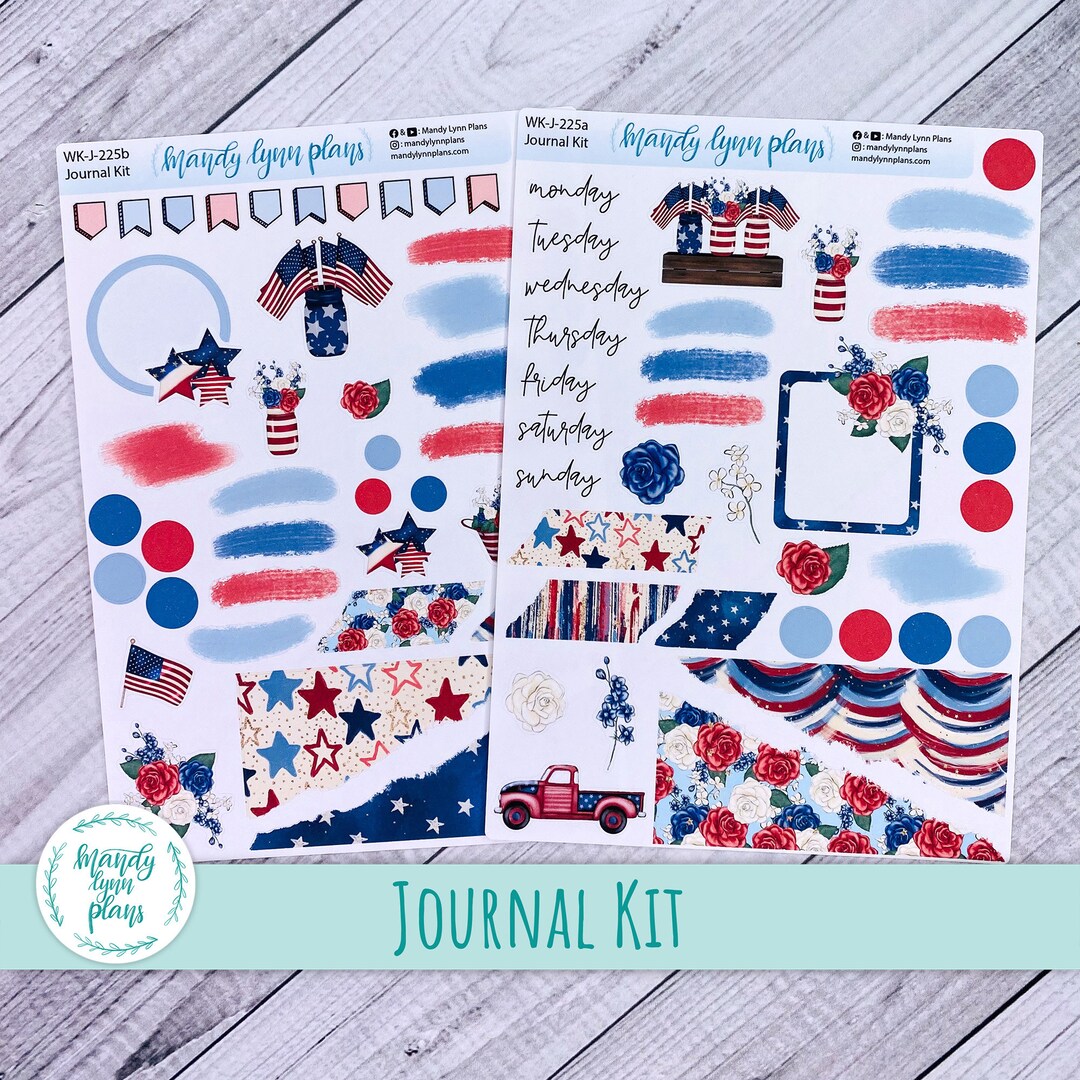 Red, White and Blue Journal Sticker Kit Removable or Clear Matte ...