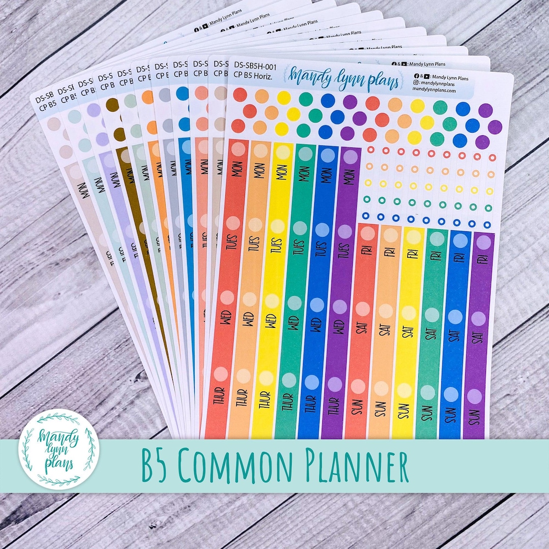 B5 Common Planner Horizontal Weekly Days and Date Cover Strips - Etsy